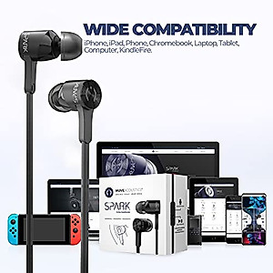 MuveAcoustics Spark Earbuds Wired Headphones with Mic - Phone Headset in Ear Buds Noise Cancelling for Computer Android Gaming Compatible with Samsung, Laptop, iPhone, iPod, iPad, Kindle, 3.5mm Jack