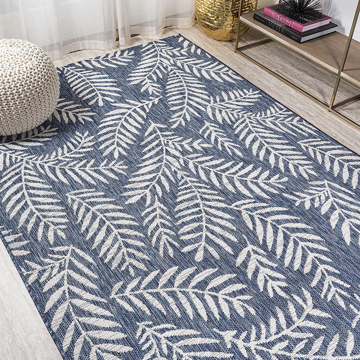 JONATHAN Y SMB119B-3 Nevis Palm Frond Indoor Outdoor Area-Rug Coastal Floral Easy-Cleaning Bedroom Kitchen Backyard Patio Non Shedding, 3 X 5, Navy/Ivory