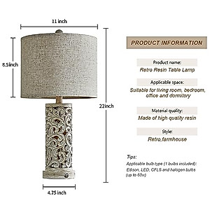 OYEARS 3-Way Dimmable 22'' USB A+C Touch Control Table Lamp with Nightlight for Living Room Bedroom Farmhouse Bedside Nightstand Lamps (1 Bulbs and 1 Built-in LED Beads Included)