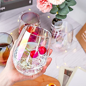 Gutsdoor Wine Glasses Large Stemless Wine Glasses 18.9 Ounce Set of 4 Iridescent Glasses All-Purpose Drinking Wine Beverage Glasses for Red White Wine, Water, Beer, Juice, Whiskey & Bar Decor