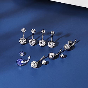 PunkTracker 16Pcs Belly Button Rings Surgical Steel Belly Ring Navel Rings Belly Piercing Naval Piercing Jewelry