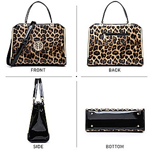 Dasein Women Large Handbag Purse Vegan Leather Satchel Work Bag Shoulder Tote with Matching Wallet (Leopard)
