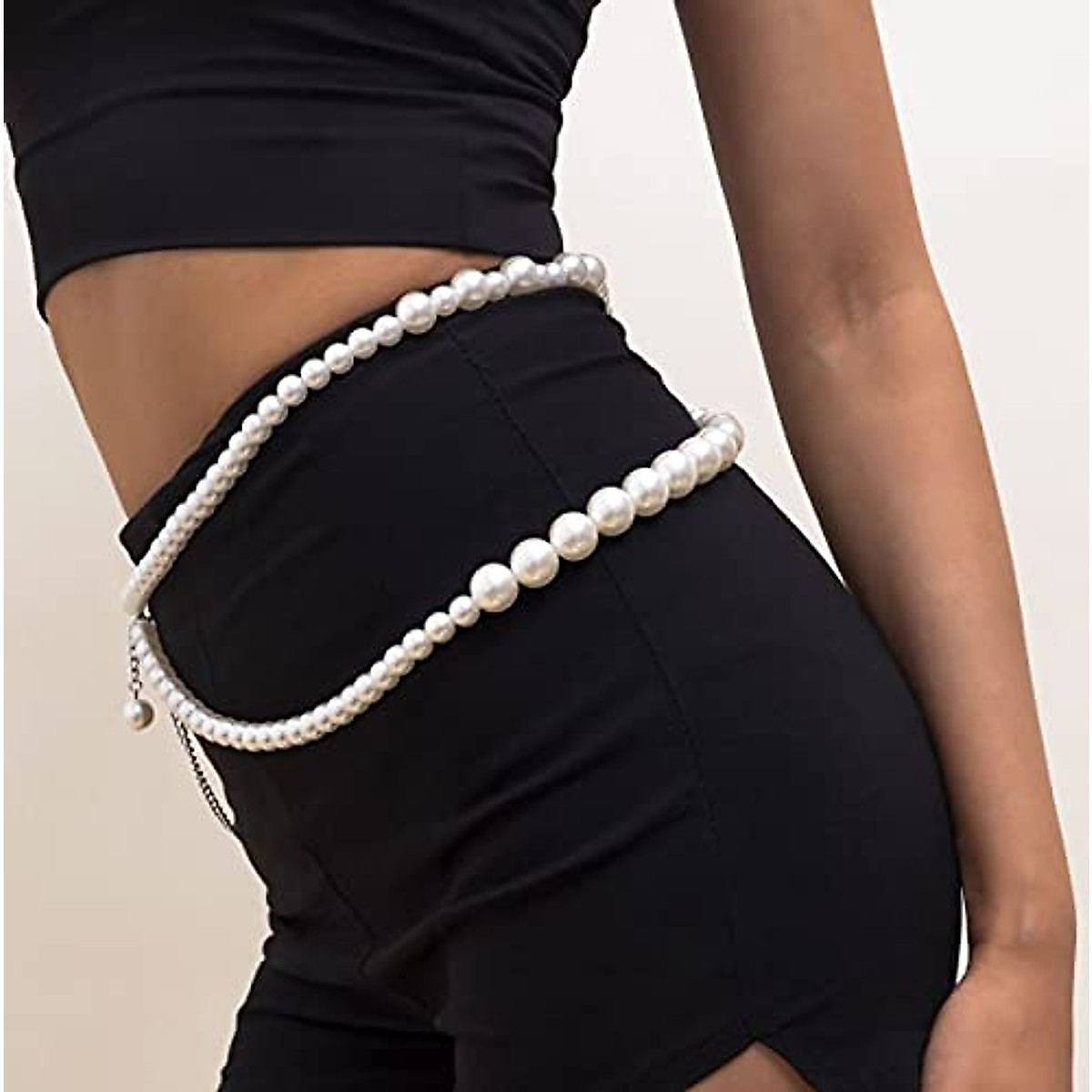 Jeweky Layered Waist Chain Pearl Body Chains Silver Waist Jewelry Party Belly Chains for Women