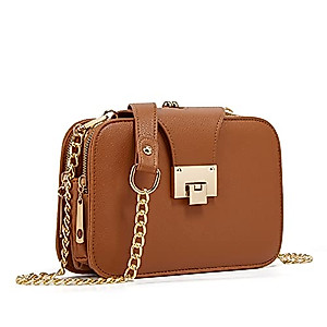 forestfish Ladies Black PU Leather Shoulder Bag Evening Clutch Purse Crossbody Bag with Metal Chain Strap, Khaki