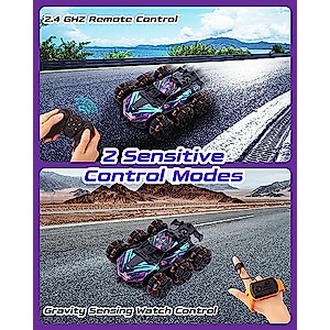 SUPERSUN Remote Control Car, 1:24 RC Stunt Car, 360 Flips Rotating RC Cars with Light Spray Effect, 6WD 2.4Ghz Electric Racing Toy Car, Birthday for Boys Kids Over 6 Years Old