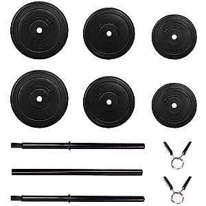 Signature Fitness 100-Pound Weight Set for Home Gym with Six Plates and 1x 5FT Standard Barbell, Comes with Spring Locks