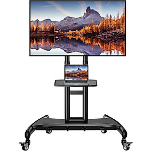 Mobile TV Cart for 32-75 Inch Flat/Curved LED/LCD/OLED TVs Rolling TV Stand with Height Adjustable Shelf Max VESA 600x400mm up to 100lbs-Outdoor TV Stand Trolley with Wheels- PGTVMC05