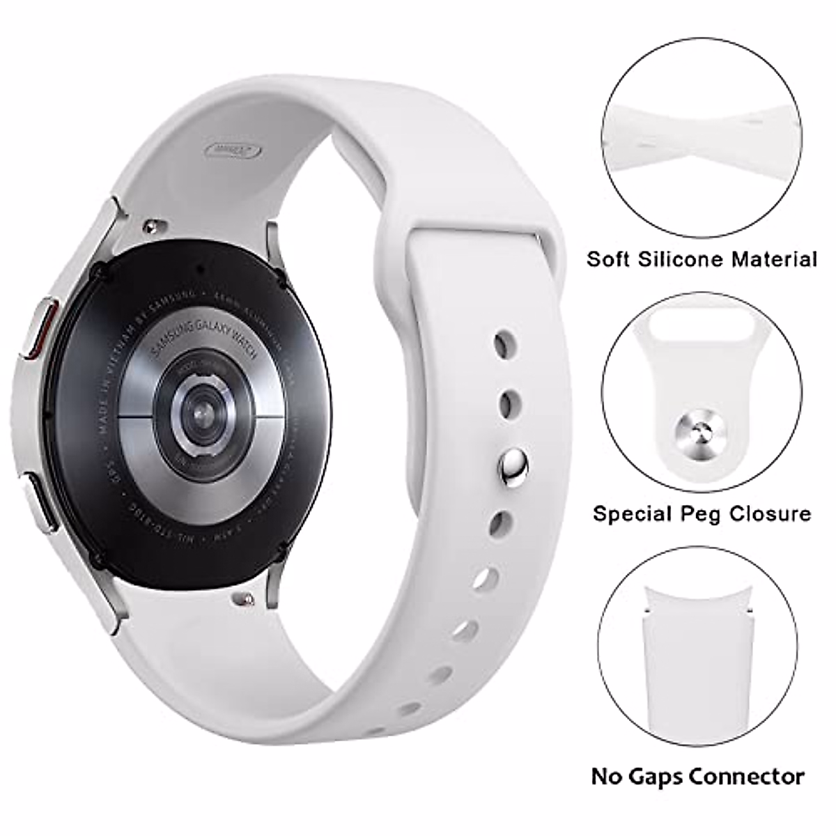 Sport Bands for Samsung Galaxy Watch 7/6/5/4/FE Band 40mm 44mm/Watch 6 Classic 47mm 43mm/Watch 4 Classic 46mm 42mm Women/Men,Silicone Strap for Samsung Watch 5 Pro 45mm,No Gap replacement Wristband