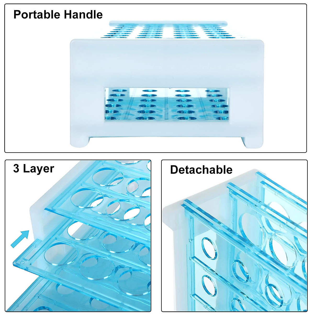 6 Pack Plastic Test Tube Rack for 15-18 mm Tubes, 40 Holes Test Tube Rack Holder, Science Test Tube Stand, Lab Tube Rack for for Scientific Experiment, Lab Sample Vials, Laboratory (Detachable)