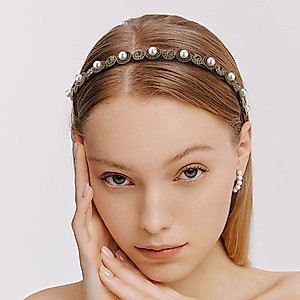 NAIHOD 3 Pcs Pearls Rhinestones Thin Headbands for Women Girls Luxury Vintage Hair Bands for Women's Hair with Cloth Wrapped Metal Hair Hoop Baroque Headpiece Elastic Head Bands