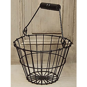 For Country Primitive Farmhouse BLACK WIRE EGG BASKET With Wood Handle 8" Area Home & Garden