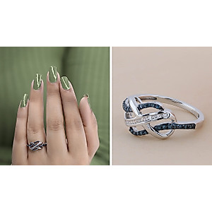 Dazzlingrock Collection 0.20 Carat (ctw) Round Blue Diamond & Baguette White Diamond Swirl Infinity Style Wedding Ring for Her in 925 Sterling Silver Size 9