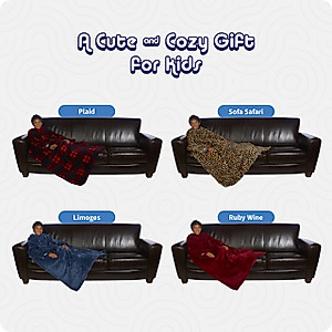 Slanket Kids Wearable Blanket with Sleeves - The Ultimate Kids Oversized Fleece Blanket with Foot Pocket - Lightweight, Plush, & Soft Plus Sized Wearable Blanket for Kids - 44”W x 60”L, Ruby Wine