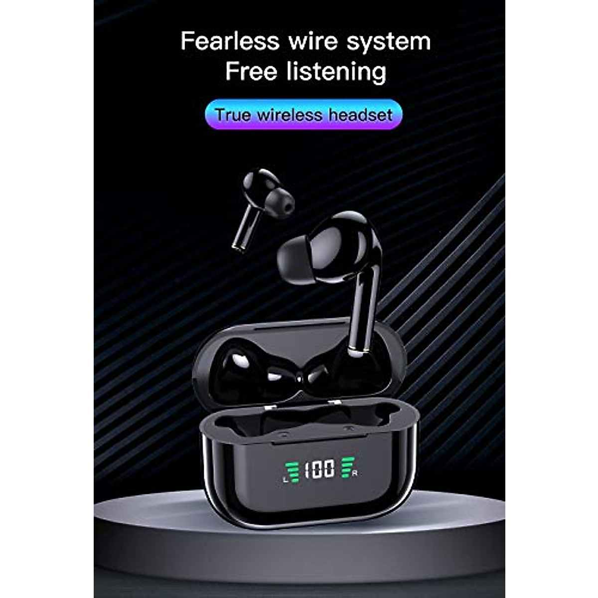 Wireless Earbuds Bluetooth Headphones with USB-C Quick Charging Case in Ear Headset IP6 Waterproof LCD Display Premium Sound Deep Bass Ear Buds Sweat Resistant Earphones for Sports/Working (Black)