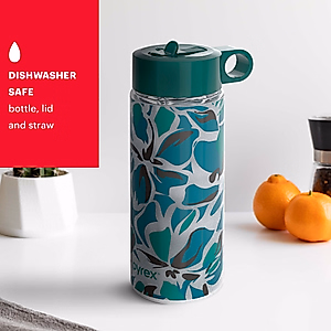 Pyrex 24-Oz Color Changing Glass Water Bottle with Flip-Top Lid, Leakproof and Textured , Reusable , Eco-Friendly, BPA-Free Silicone Coating, Lily Floral