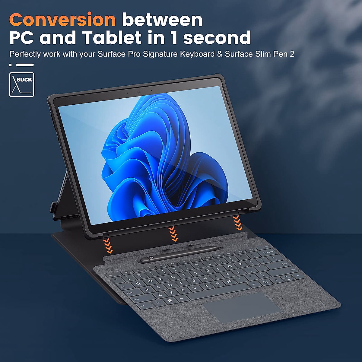 INFILAND Microsoft Surface Pro 8 Case and Cover, [Military-Grade Drop Protection] [High Clearity Case + Leather Cover] Designed for Surface Pro 8 13" 2021 Tablet, Work with Type Cover Keyboard, Black