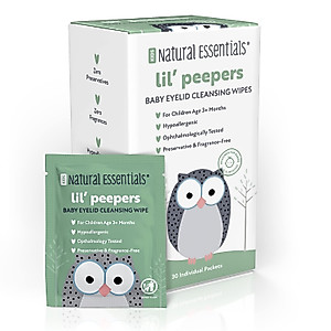 Natural Essentials Lil' Peepers Baby Eye Wipes and Eyelid Cleanser, Preservative-Free & Rinse-Free, Pediatrician Recommended Hypoallergenic Soft Eyelid Wipes for Babies, Kids & Adults, 30 Count (2pk)