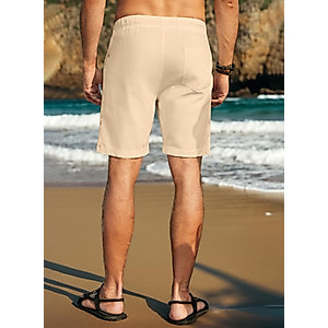 JMIERR Men's Shorts Casual Summer Beach 9 Inch Inseam Drawstring Golf Linen Cotton Elastic Waist Short for Men, US 38(XL),09 Beige