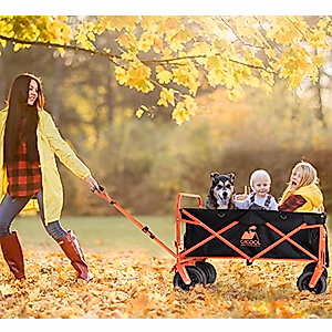 GICOOL Collapsible Heavy Duty Wagon Cart with Big Wheels & Brake, Large Capacity Folding Utility Wagon Cart, for Pet Sand Outdoor Camping Garden Works Shopping, with Two Elastic Ropes