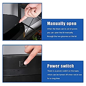 13 Gallon 50 Liter Garbage Can Kitchen Trash Can with Lid Automatic Sensor Touch Free Stainless Steel Waste Bin for Bathroom Bedroom Home Office,Black