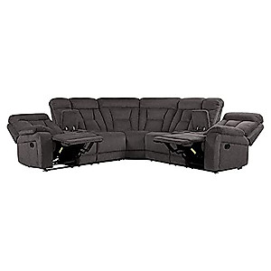 Pemberly Row Traditional 3-PC Chenille Consoles Reclining Sectional in Chocolate