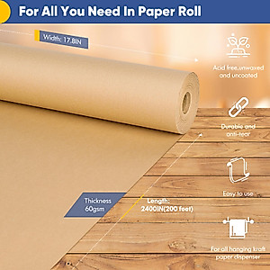 Vanhench Brown Large Kraft Paper Roll 17.8"x 2400", Craft Paper Roll for Bulletin Board Kids Arts Crafts Packing Wrap Moving Shipping Poster Floor Covering Crafting Drawing Craft Table