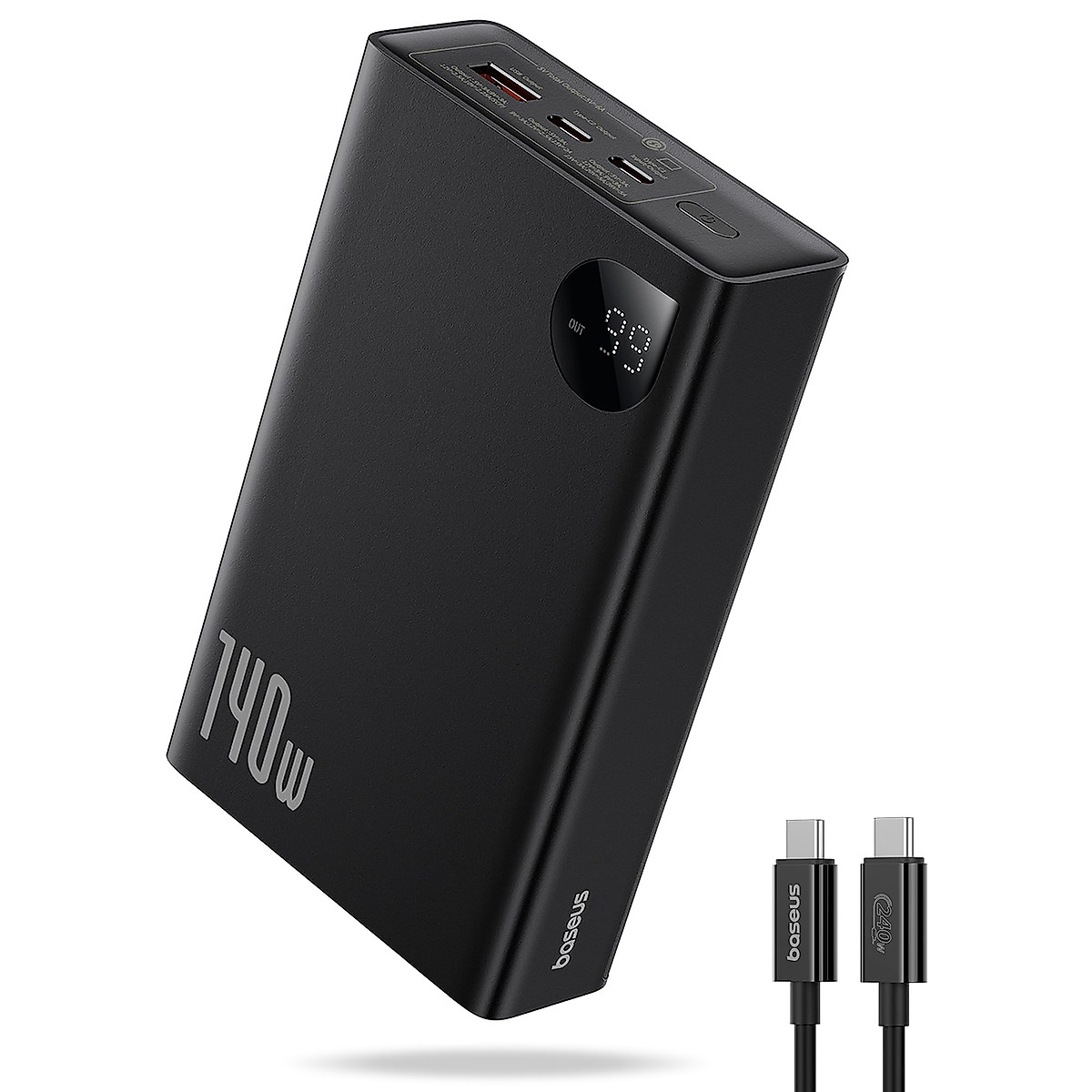 Baseus 140W Portable Charger,24000mAh Laptop Power Bank,3-Port Fast Charging USB C Battery Pack,2 USB-C&1 USB-A,Smart Digital Display Battery Bank for iPhone 15/14/13,Samsung,iPad,MacBook,Dell XPS,HP