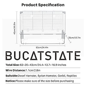 BUCATSTATE Hamster Cages with Free Accessories, Small Animal Cage and Habitats Stackable for Rats, Gerbil, Guinea Pig, Mice, Syrian Dwarf Hamster, Bird (24.4" L * 13.8" W * 16.9" H)
