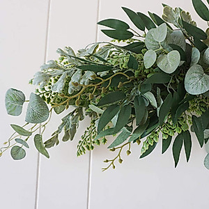 MSUIINT Artificial Leaf Swag, 27.5 Inch Decorative Swag with Eucalyptus Leaves Front Door Wreaths Faux Hanging Floral Garland Wedding Arch Flowers Swag for Home Wall Garden Party Festival Decor
