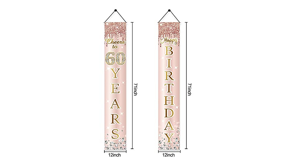 Pink Rose Gold 60th Birthday Door Banner for Women