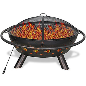 Hykolity 41" Large Size 2 in 1 Outdoor Fire Pit with Grill, Heavy Duty Steel Wood Burning Firepalce, Fire Bowl with Antiqued Copper Finish for Bonfire Patio Backyard