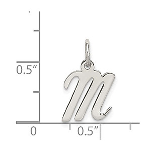 Solid 925 Sterling Silver Small Script Initial Letter M Alphabet Charm Pendant 16mm
