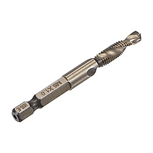uxcell Combination Drill and Tap Bit, 1/4" Hex Shank M6 x 1 Metric Titanium Coated High Speed Steel 6542 Spiral Flute Drilling Tapping Tool 2pcs