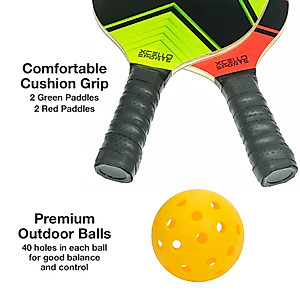 Pickleball 4 Piece Paddle Set with 6 Balls and Carry Bag