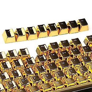 HUO JI Double Shot Keycap Set -104 Translucent Backlit Key Cap, Golden Metal Color for All Mechanical Keyboards with Key Puller