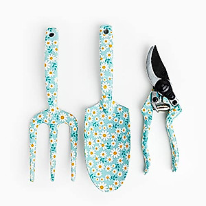 Copper Spade 3 Piece Decorative Garden Tool Set - Trowel, Pruning Shears, Cultivator Fork Gift Set (Lazy Daisy)