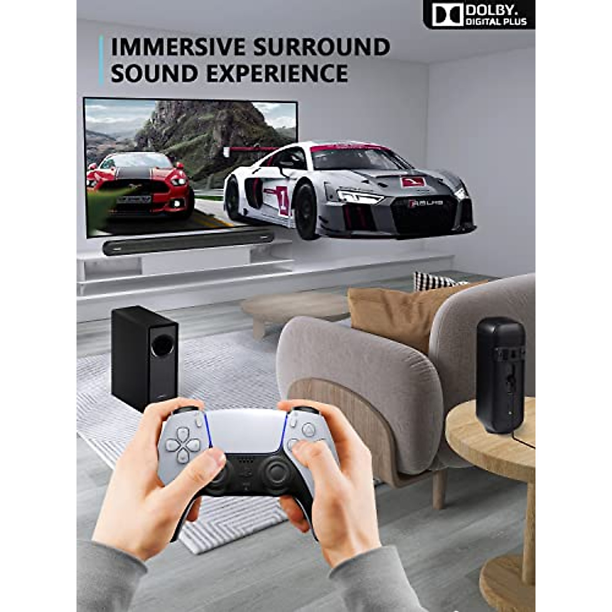 5.1 CH Surround Sound Bar with Dolby Audio, Sound Bars for TV with Wireless Subwoofer, Dolby Digital Plus, Bluetooth 5.0, Surround Sound System for Home Theater, Works with 4K & HD TVs| HDMI & Optical