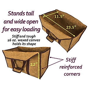 LivinWell Firewood Carrier Log Tote Bag Stands Up for Easy Wood Loading Large Heavy Duty Waxed Canvas Optional Metal Rack for Fireplace Storage Carry Basket with Closed Ends