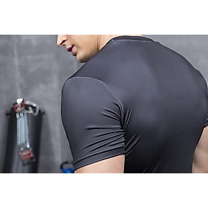 Red Plume Men's Compression Fitness Shirt,Bat Printing Sports Wicking T-Shirt (XXL) Black