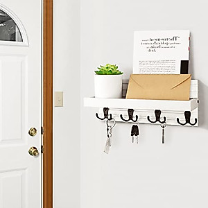 GerayMer Key Holder for Wall, Rustic Key and Mail Holder for Wall, Wood Hanging Key Holder with 4 Double Hooks, Key Rack Mail Organizer for Wall, Wall Organizer Key Hooks for Entryway Hallway