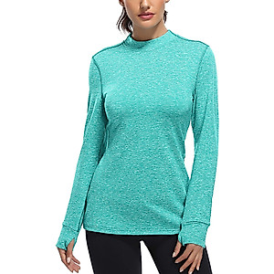 Fulbelle Cold Weather Thermal Fleece Running T-Shirts Women Long Sleeve, Fall Winter Workout Training Yoga Athletic Gym Sport Outdoor Hiking Shirts Relaxed Cozy Casual Clothes Green XX-Large