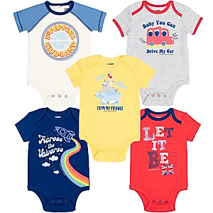 Lyrics by Lennon and McCartney Newborn Baby Boys 5 Pack Bodysuits Yellow/Red/Blue Newborn