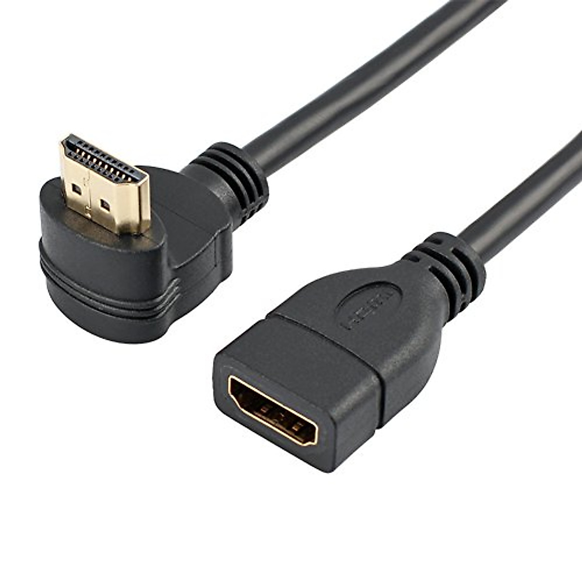 Bluwee HDMI Extension Cable High Speed 90-Degree Angle HDMI Male to Female Extension Wire Cord HDMI Extender - Gold Plated Plugs, Black (0.5FT)