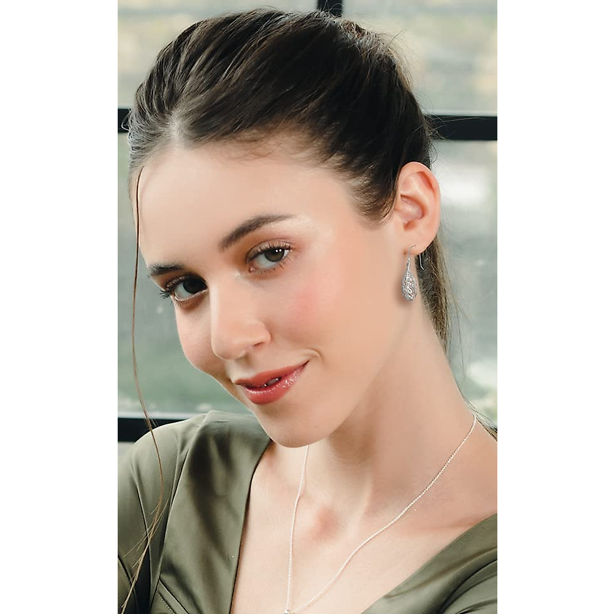 Teardrop Earrings for Women - Sterling Silver Dangle Filigree Earrings for Women – Hook Earrings - Trendy Fashion Earrings