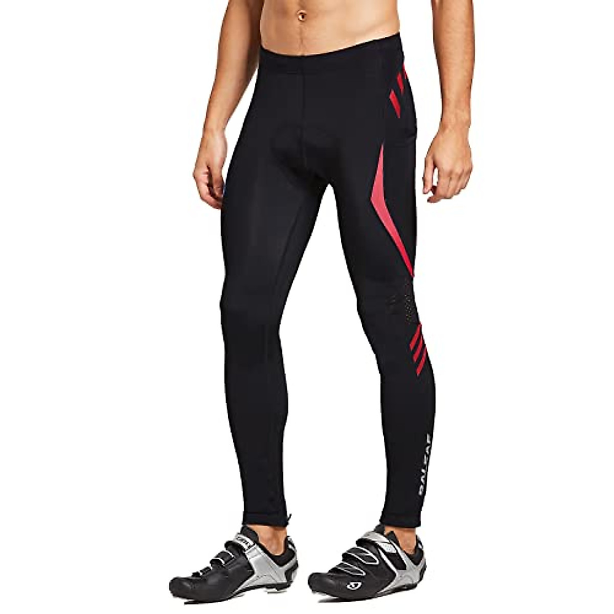 BALEAF Men's Bike Cycling Pants 4D Padded Bicycle Tights MTB Riding Leggings Zipper Pockets Quick Dry Red XL