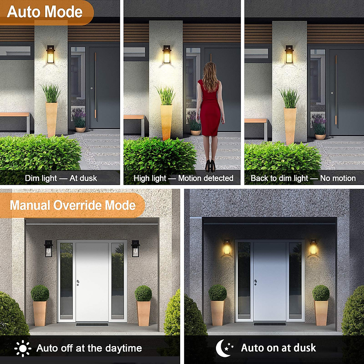 Motion Sensor Outdoor Wall Lights, Dusk to Dawn Exterior Light Fixtures Wall Mount, Front Porch Light with Matte Black Finish, Anti Rust Wall Lamp Wall Lantern, Wall Sconce Lighting for Garage, House
