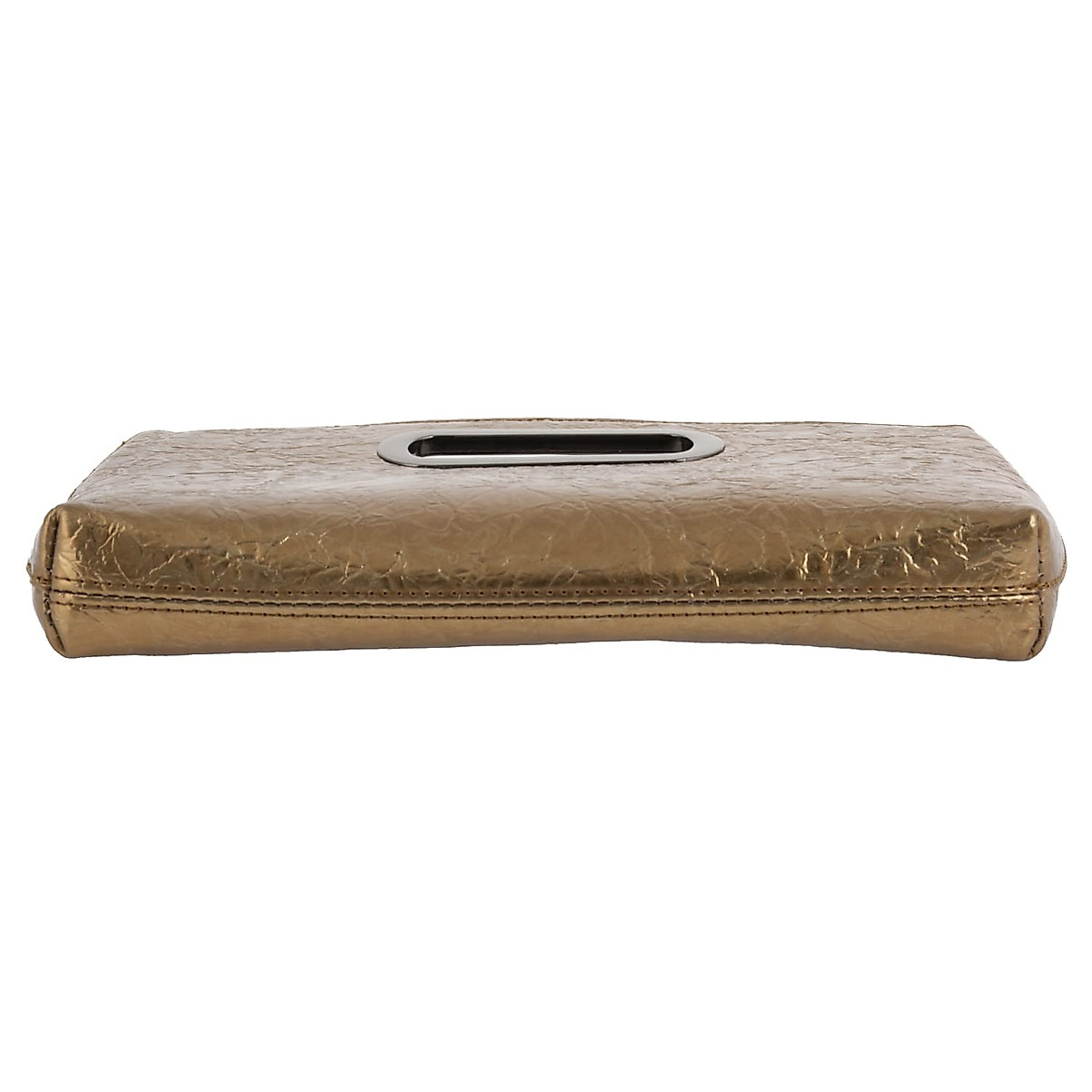 Crushed Metallic Top Handle Clutch, Bronze