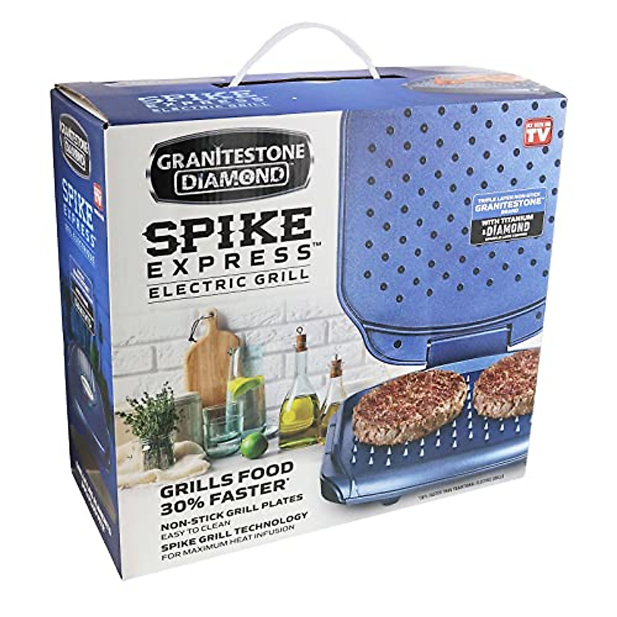 Granitestone Electric Grill Non-Stick Spike Express Electric Grill with Titanium Diamond Coating-Grills Food Grills 30% Faster-As Seen On TV
