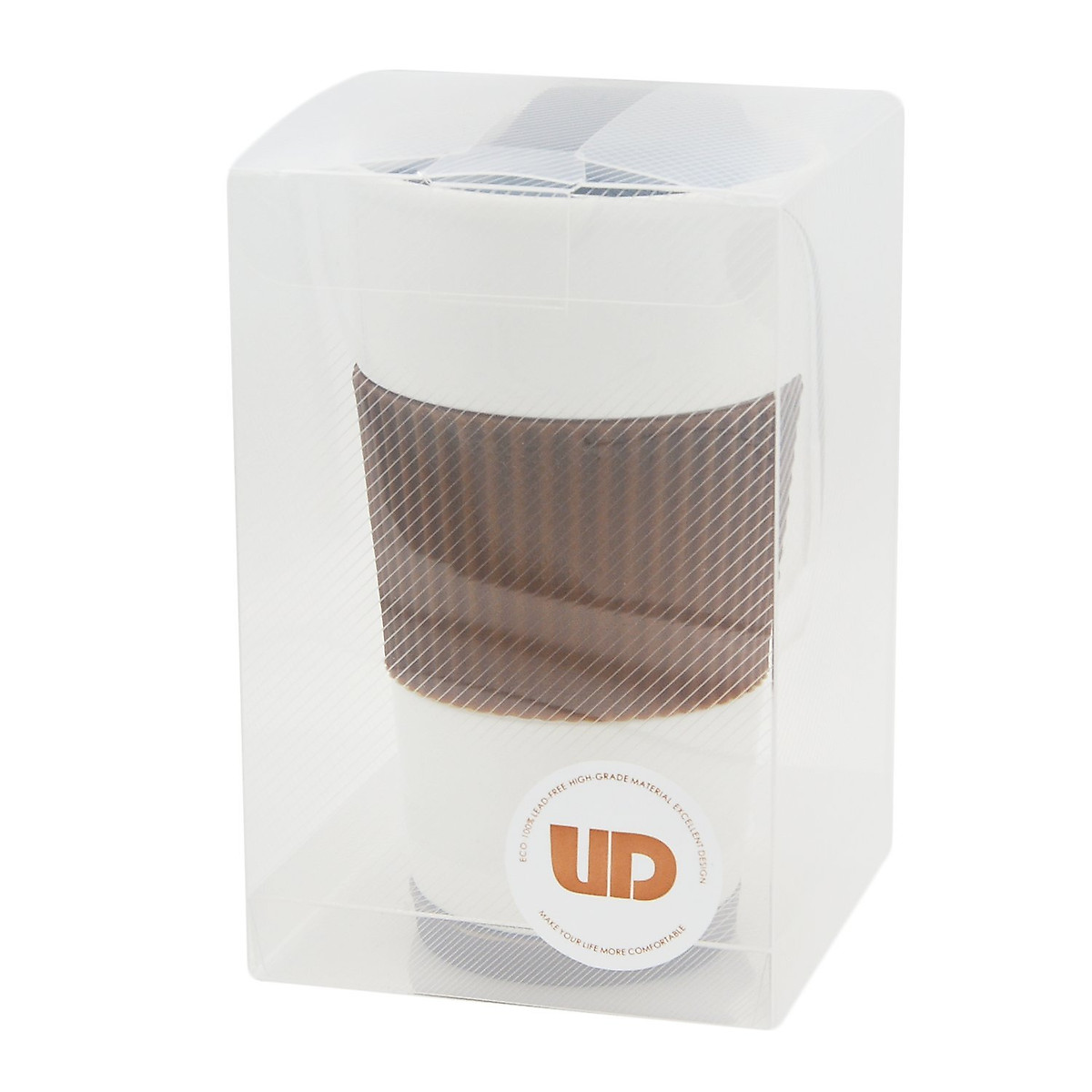 UDMG Ceramic Double Wall Insulated Travel Coffee Cup with Slider Lid, Silicone Sleeve & Built-in Coaster, 10 fl.oz (Coffee)