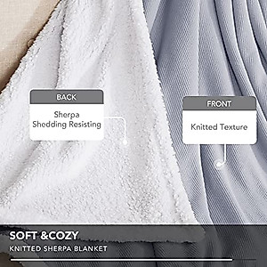 Deconovo Sherpa Throw Blankets for Bed, Sofa, Fall Throw Blanket for Couch - Knitted Throw Blankets for Kids, Adults, Teens, 50x60 Inches, Grey